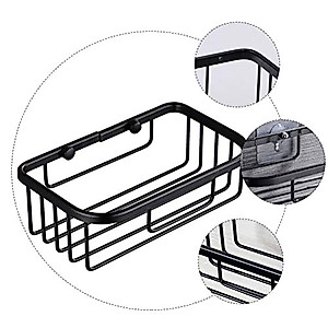 Hemoton Suction Cup Shower Caddy Bath Wall Shelf Stainless Steel Rectangle Basket for Large Shampoo Shower Gel Tiolet Paper Holder Black