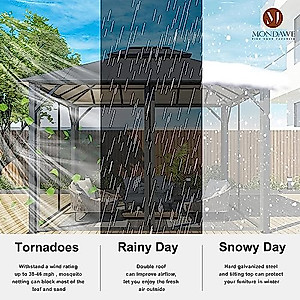MONDAWE 10x12Ft Hardtop Gazebo Double Aluminum Composite Roof Patio Outdoor Canopy Grand Gazebo Permanent Pavilion Aluminum Frame with Netting Pergola for Patio Lawn Garden