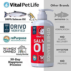 Salmon Oil for Dogs & Cats - Healthy Skin & Coat, Fish Oil, Omega 3 EPA DHA, Liquid Food Supplement for Pets, Supports Joint & Bone Health, Natural Allergy & Inflammation Defense, 16 oz