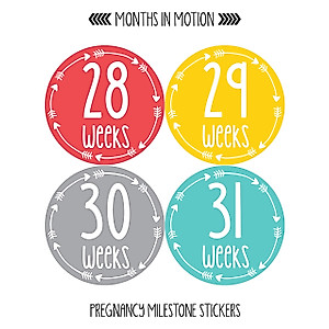 Months In Motion Pregnancy Weekly Belly Growth Stickers - Week to Week Pregnant Expecting Photo Prop - Maternity Keepsake - Baby Bump - Large Set of 36 Weekly Photo Sticker