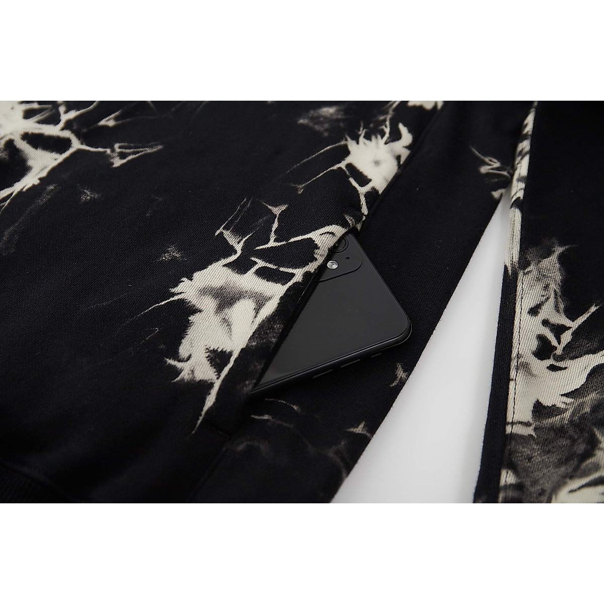 KLIEGOU Mens Tie-Dye Pullover Hooded Sweatshirt (288 Black XL)