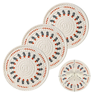YONOVO Thanksgiving 9.5" Cotton Trivets Set, 3Pcs Pot Holders Woven Large Hot Pads Mats Thick Heat Resistant for Hot Pots and Pans Round Hot Plate Holder Washable Potholders Kitchen Farmhouse