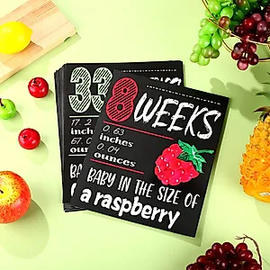 Pregnancy Sign 5 to 40 Weeks Weekly Milestone Belly Bump Tracker Pregnancy Milestone Cards Pregnancy Countdown Chalkboard Calendar Card Weekly Baby Size Photo Prop Gift for Pregnant Women Mom