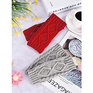 SATINIOR Women Warm Knit Fingerless Winter Gloves Thumbhole Arm Warmers Mittens (Black, Red, White, Light Grey, 4 Pairs)