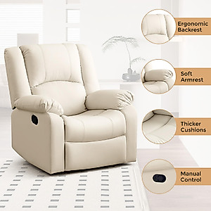 COOSLEEP Manual Recliner Chair, PU Leather Recliner Chair with Overstuffed Arm and Back, Soft Cushions, Recliner Chair for Adults, Single Sofa for Living Room(Beige)