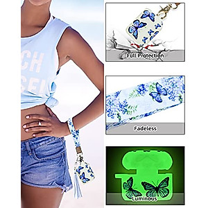 AirPod Pro Case with Keychain Wristlet, OULRAEFS Soft Silicone Skin Case Cute AirPods Pro Case Protective Case Cover with Wrist Key Lanyard for Airpods Pro 2019, Gifts for Women, Butterfly(Luminous)