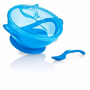 Nuby Easy Go Suction Bowl with Lid and Snap-in Spoon, Colors May Vary