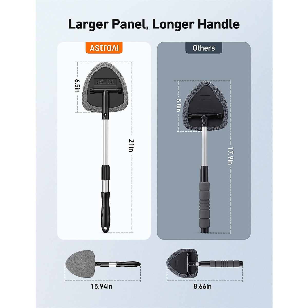 AstroAI Windshield Cleaner, Car Windshield Cleaning Tool Inside with 4 Reusable and Washable Microfiber Pads and Extendable Handle Auto Glass Wiper Kit, Gray