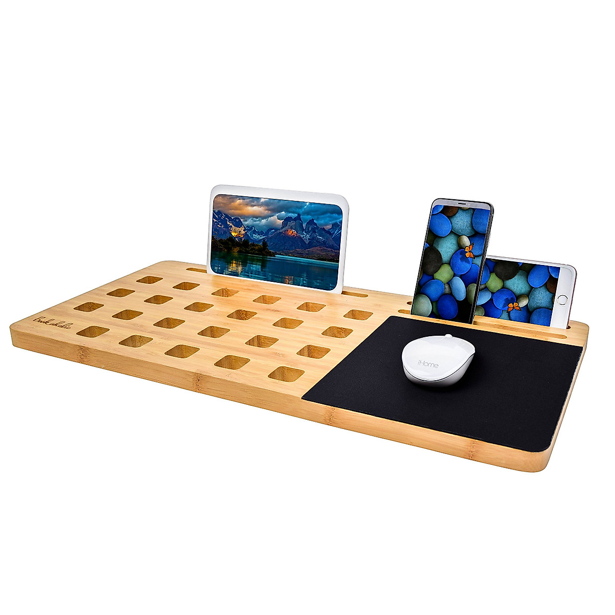Bookaholic Lap Desk| Enhanced Organic Bamboo Lap Tray with Vent Holes & Built-in Fabric Covered Mouse Pad for 11",13",15" Laptops| Computer,Tablet, Phone Stand