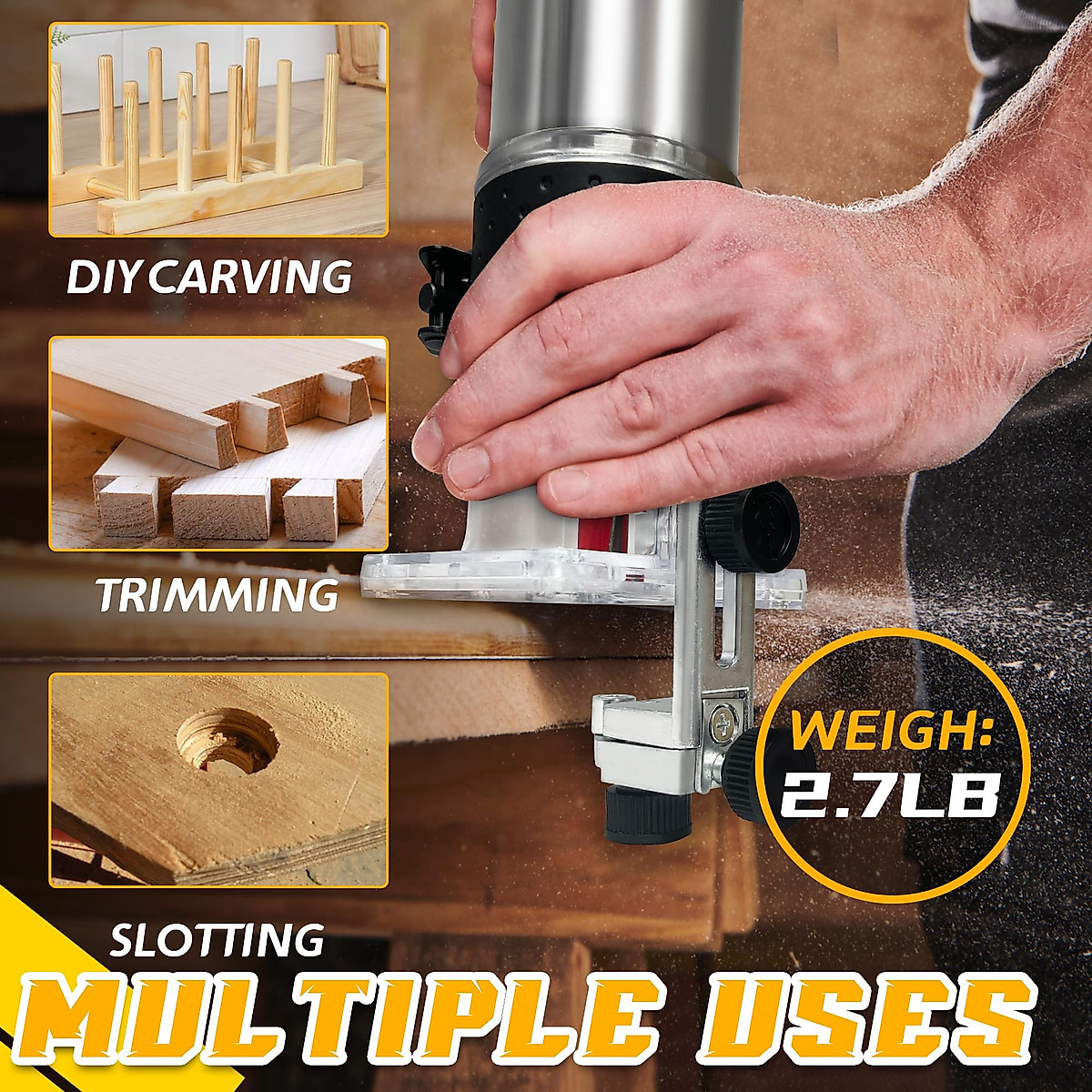800W Cordless Wood Router Compatible With Dewalt 20V Battery,byczone 30000RPM Brushless Motor Router Attach 12PCS 1/4" Router Bits,6 Speeds Hand Trim Router,(NO Battery)
