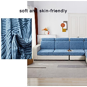 GORHLady Stretch Elastic Fabric Sofa Protector L-Shaped Slipcovers Corner L Shape Sectional Soft Stylish Couch Suitable Living Room Dogs Pets Furniture Protectors All Seasons 4-Seater Blue