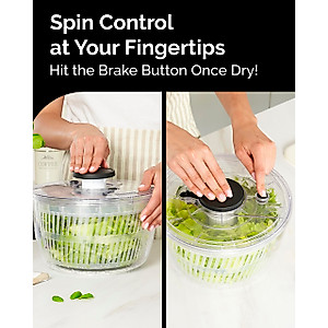 lily&stone Large Pump Salad Spinner with Drain, Bowl, and Colander - Quick and Easy Multi-Use Lettuce Spinner, Vegetable Dryer, Fruit Washer, Pasta and Fries Spinner - 6.33 Qt