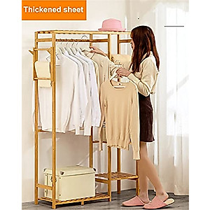 ZJDU Bamboo Wood Garment Rack,Free Standing Closet Organizer,5 Tiers Storage Shelf Corner Clothes Hanging Rack,Storage Box Shelves, for Home Laundry Commercial Office,90×30×145cm