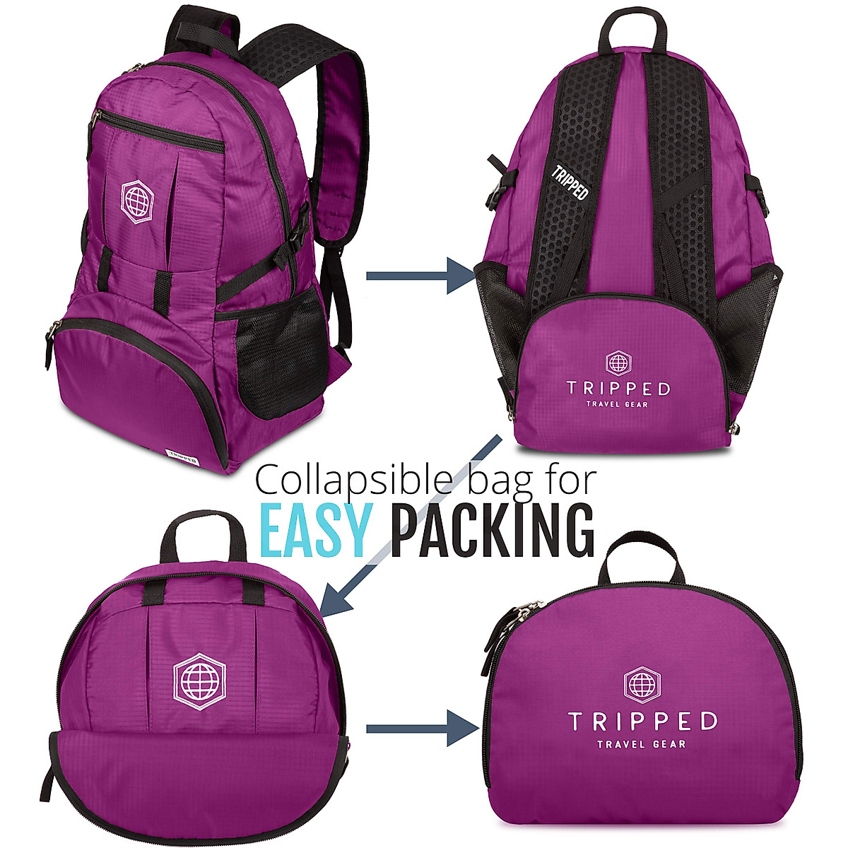 Traveling Backpack- Foldable Collapsible Lightweight Backpack for Travel (Leila Purple) 35 liters