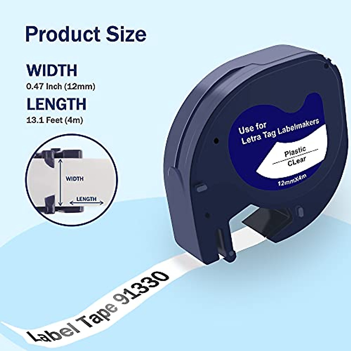 ISTAR Compatible Label Tape Replacement for Dymo Letratag Refills Paper 91330 10697 (S0721510) to use with Label Maker LT-100H LT-100T, 0.47 Inch (12mm) x 13.1 Feet (4m), Black on White, 7-Pack