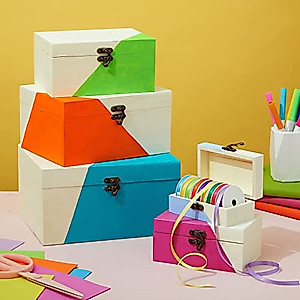 Juvale 5 Pack Unfinished Wooden Boxes with Hinged Lids Arts and Crafts, Wood Storage Boxes to Paint (Natural, 5 Assorted Sizes)