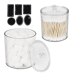 Qtip Holder Storage Canister Clear Plastic Jar for Cotton Ball,Cotton Swab,Cotton Rounds,Floss Picks, Hair Clips,Qtip Dispenser Apothecary Jars,Bathroom Organizer,Makeup Organizer with 6 Labels（15 oz+20 oz）