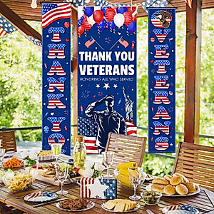 3pcs Memorial Day Decorations Banner Decorations Thanks You Veterans Porch Sign Banner Door Cover Decorations for Welcome Hanging Home Outdoor Indoor Wall Decor