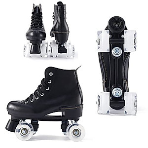 RESLIDE Roller Shoes with Wheels for Boys Girls Kids Skates Sneakers LED Light Up Rechargeable Sport Sneaker for Boys Pure Black