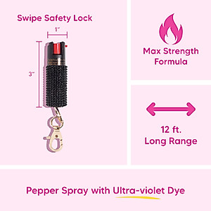 Pepper Spray Keychain for Women – Fashionable & Powerful, our 10% OC, No Gel Sprays Long Range and is Specifically Designed for Women, Safe, Accessible, Easy to Use, No Accidents, and Refillable