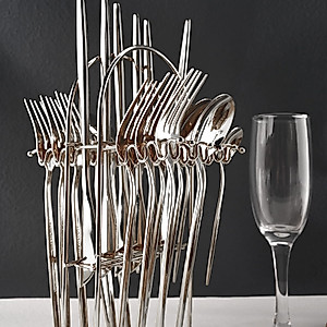 JASHII 24-Piece Stainless Steel Flat Flatware Set for 6, Fork Spoon Knife Set Eating Utensils Tableware with Holder for Kitchens Home and Restaurant, Dishwasher Safe - Shiny Silver