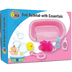 Click N' Play Baby Doll Bathtub Pretend Play Set with Accessories | Baby Bath Tub Play Set for Girls and Toddlers with 6 pcs Accessories | Baby Doll Bath Toy/Baby Doll Bathtub Set for Kids Ages 3+