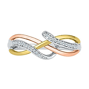 DGOLD COLOR OF LOVE COLLECTION Sterling Silver & 10KT Two Tone White Round Diamond Fashion Ring (0.08 CTTW)