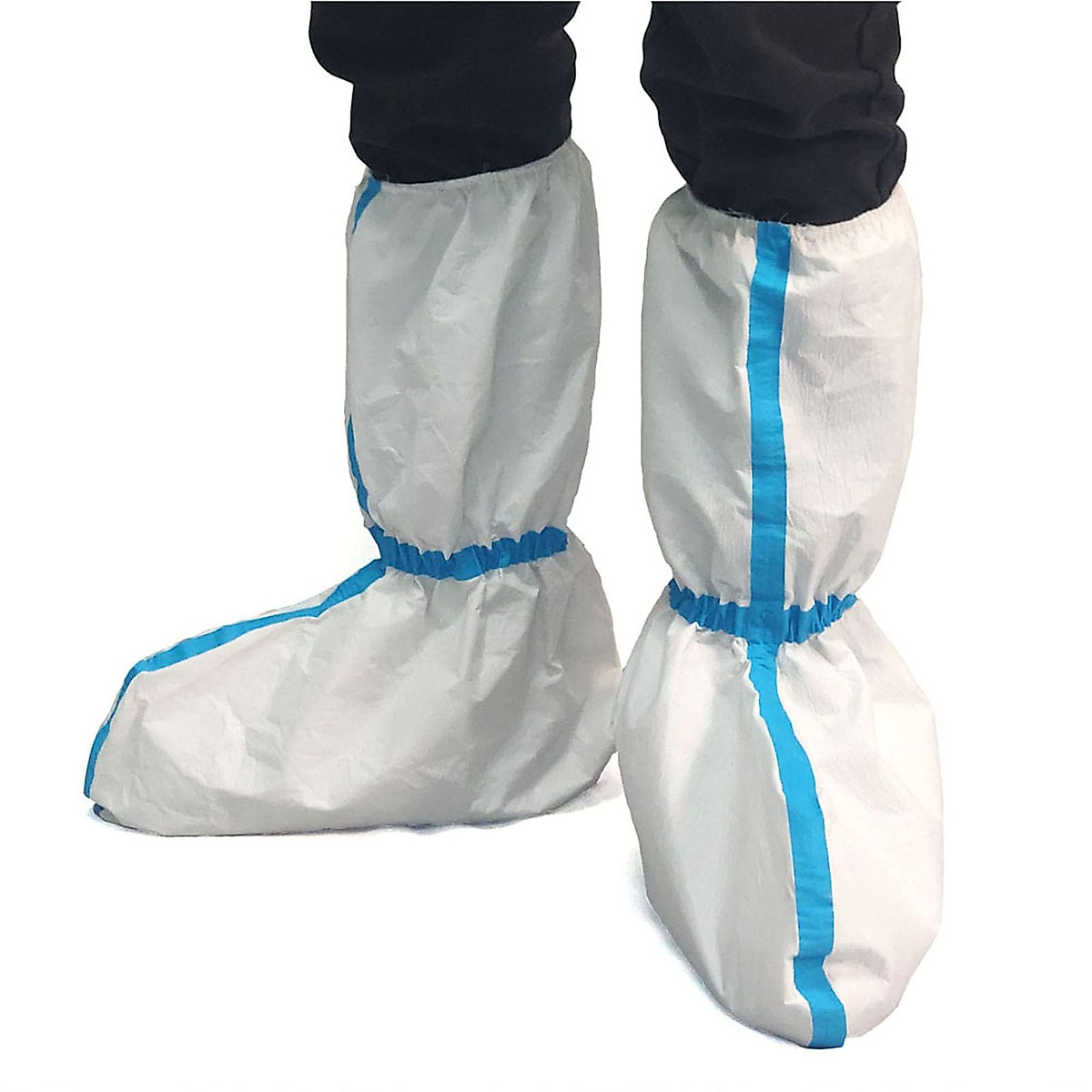 ZMDREAM 6 Pairs Disposable Hazmat Boot and Shoe Covers Knee High Booties Non-Slip and Waterproof White 18 inch Tall
