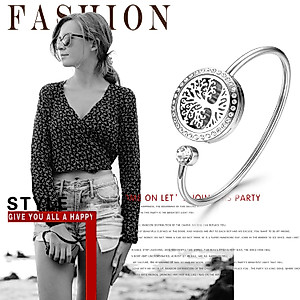 Cupimatch Adjustable Tree of Life Essential Oil Diffuser Bracelet, Stainless Steel CZ Aromatherapy Locket Bangle 8 Color Pads Jewelry Set for Women Girl Gifts (Tree)