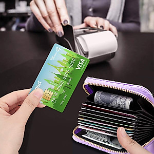 Coco Rossi Small Credit Card Wallet RFID Glitter Cute Accordion Card Holder with Zipper for Women