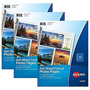 Avery Clear Mixed Format Photo Pages for 3 Ring Binder, Acid Free, Holds 4” x 6” Photos, 10 per Pack, 3 Packs, 30 Photo Protectors Total (01670)