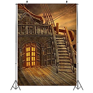 CORFOTO Fabric 3x5ft Sailing Backdrop Theme Photography Pirate Ship Deck Attic Stairs Background for Boy Girl Adult Portrait Photoshoot Birthday Party Bridal Shower Room Tapestry Pet Photo Booth
