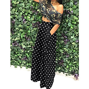 A ADILACA High Waisted Palazzo Pants for Women Dressy, High Waisted Wide Leg Pants for Women with Pockets, Pull On Wide Leg Pants for Women, High Waist Long Flowy Pants (Polka Dot-Black, XL)
