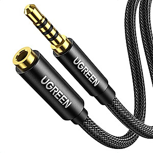 UGREEN Headphone Extension Cable 4 Pole TRRS 3.5mm Extension with Microphone Male to Female Stereo Audio Cable Gold Plated Nylon Braided Compatible with iPhone iPad Smartphones Media Players, 3FT