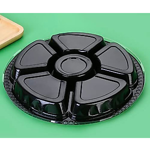 Yuxitia 12pcs Round Appetizer Serving Trays with Lids 12.6 Inches Veggie Fruit Trays Disposable Food Storage Containers 6 Divided Compartments Serving Containers Veggie Trays Party Buffet Picnic…