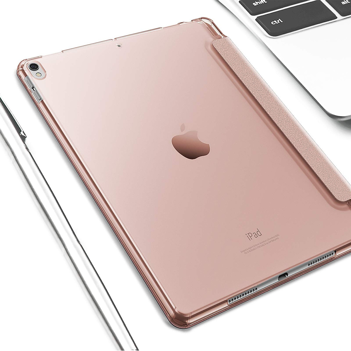 INFILAND Case Compatible with iPad Air 3rd Generation 2019 / iPad Pro 10.5 2017, Translucent Frosted Back Smart Cover Case with Pencil Holder,Rose Gold