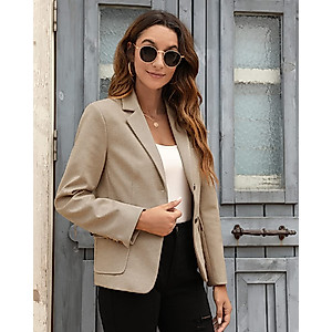 BZB Women's Casual Blazers Long Sleeve Lapel Open Front Work Office Bussiness Warm Blazer Jackets Khaki