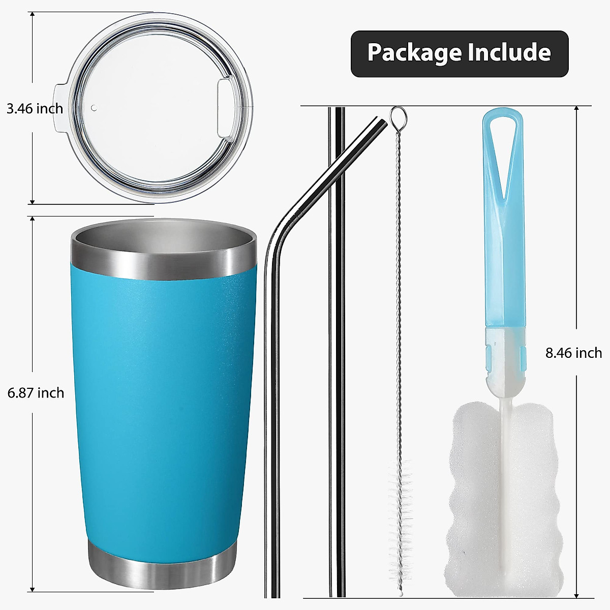 MUCHENGHY 20oz Stainless Steel Tumbler with Lid and Straw, Double Wall Vacuum Insulated Travel Coffee Mug, Powder Coated Thermal Cup for Cold & Hot Drinks