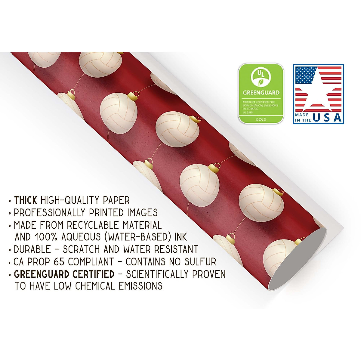 Cute Volleyball Gift Wrap Thick Wrapping Paper V-ball Christmas Ornament Holiday Party Decoration (6 foot x 30 inch roll)