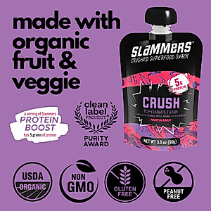 Slammers Organic Superfood Fruit & Veggie Snack Squeeze Pouch - Protein Pack - 3.5 Ounce (Pack of 16)