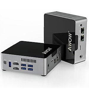 AWOW Mini PC Intel Celeron J3455 6GB DDR4, 256GB SSD, Mini Desktop Computer, AK34 Micro PC, Windows 10 Pro, Quad Core, Dual Gigabit Ethernet NIC, Dual HDMI, 5X USB3.0, 4K UHD, Bluetooth
