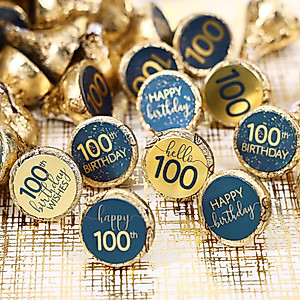 Navy Blue and Gold 100th Birthday Party Favor Chocolate Kisses Candy Stickers - 180 Count, 100th Birthday Decorations