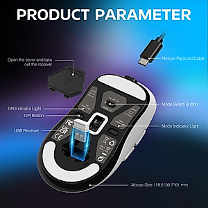 ATTACK SHARK X3 Wireless Gaming Mouse, 49g Ergonomic Computer Mouse, Triple Modes PAW3395 26K DPI Optical Sensor, 200h Battery Life, Programmable Buttons, Gaming Accessories for PC/Laptop/Mac (White)