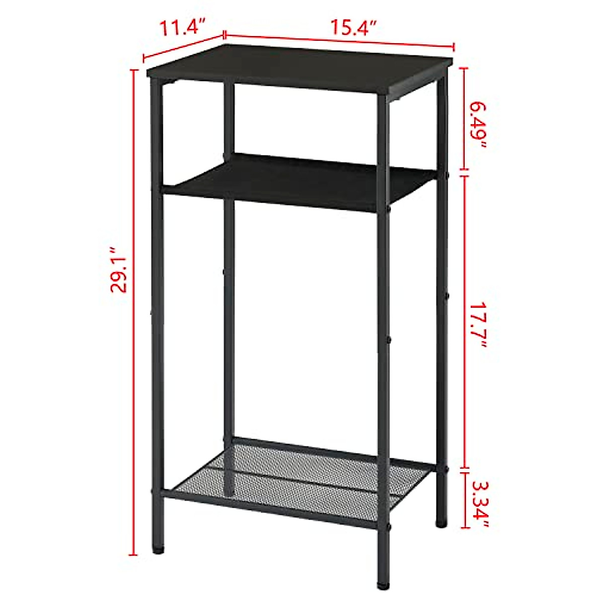 Hoctieon 3 Tier End Table, Telephone Table, Tall Side Table with Storage, Small Nightstand for Small Spaces, Metal Frame, For Living Room, Bedroom, Sofa Couch, Hall, Easy Assembly, Black