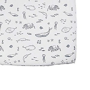 Pehr Crib Sheet, Life Aquatic Boy Marine Blue, Multicolor