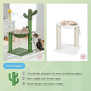 PAWZ Road Cactus Cat Tree, 33 Inchs Cat Tower with Large Soft Hammock and Fully Wrapped Sisal Scratching Post for Indoor Cats