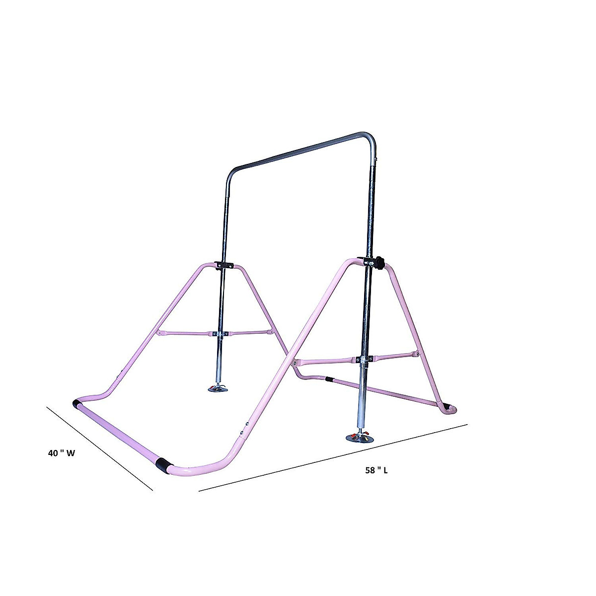 Athletic Bar Kids Gymnastics Bar Horizontal Kip Bar + 2x6 Tri Fold Mat Junior Training Adjustable Expandable Height Jungle Gym Monkey Bars Climb Tower Playground Gymnasts + Stretch Band (Pink)