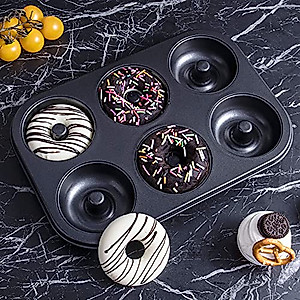 HONGBAKE Donut Pan For Baking, Upgraded Deepened Doughnut Tray, 2 Pack 6 Cavity Mini Bagel Mold for Oven, Nonstick and Heavy Duty - Black