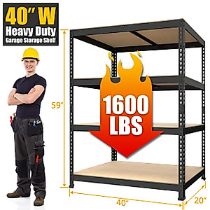 PrimeZone 40" W x 20" D x 59" H Heavy Duty Storage Shelves, 4 Tier Adjustable Garage Storage Shelving, Metal Storage Utility Rack Shelf Unit for Warehouse Pantry Closet Kitchen, Black