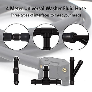 Front Windshield Washer Nozzles Kit,2Pcs 4Holes Arm-mounted Windshield Washer Nozzle+4 Pcs Hose Connectors+4M Washer Fluid Hose Automotive Replacement Windshield Wiper Nozzles for Lorry
